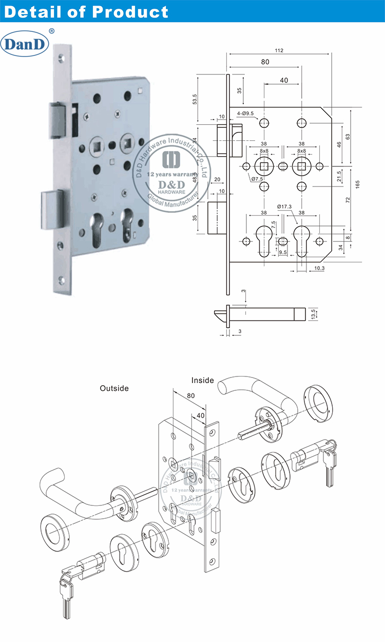 European Security Solid Stainless Steel Mortise X-Ray Lock-DDML027 ...